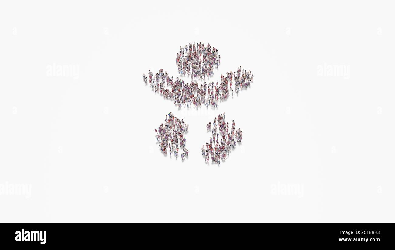 3d rendering of crowd of different people in shape of symbol of baby on ...