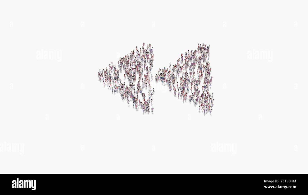 3d rendering of crowd of different people in shape of symbol of double ...