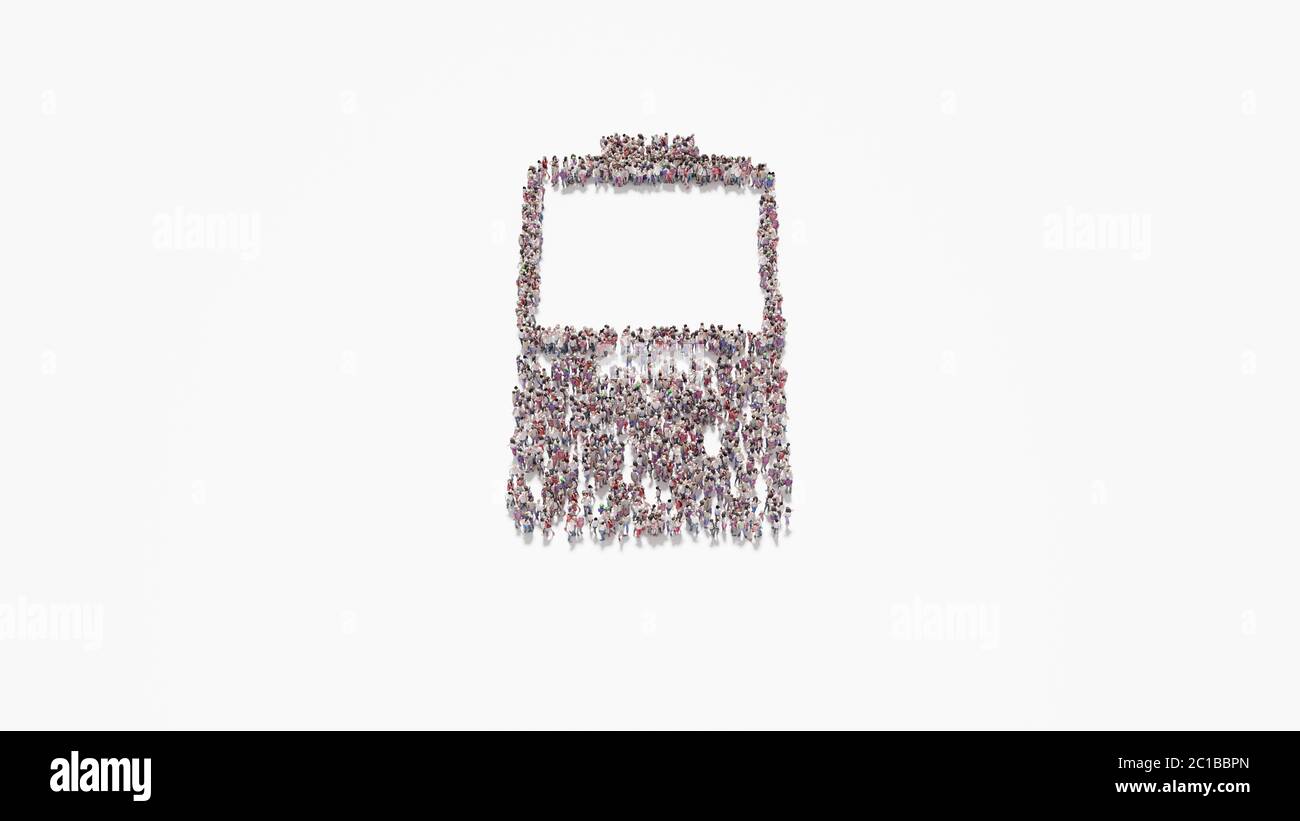3d rendering of crowd of different people in shape of vertical symbol ...