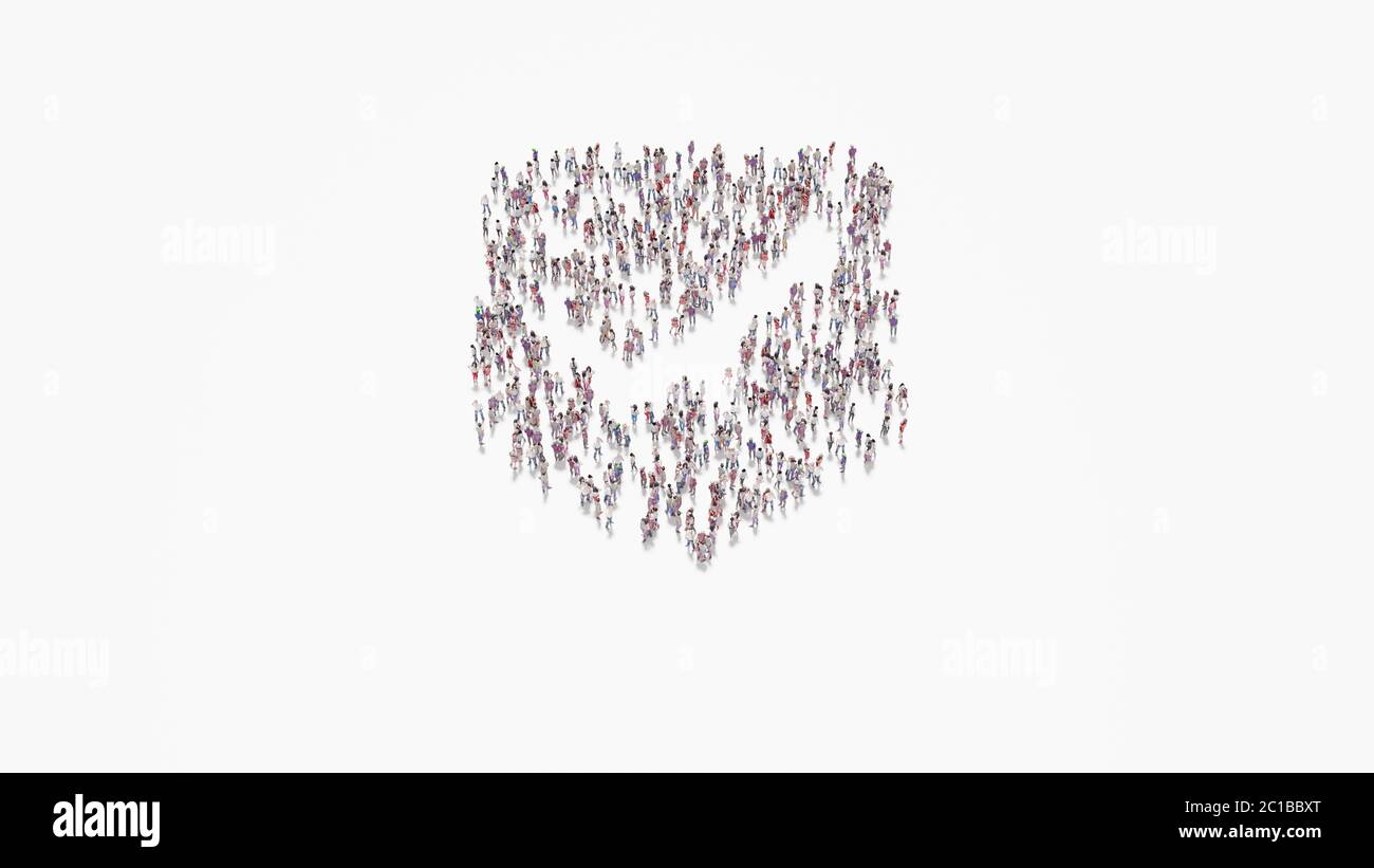 3d rendering of crowd of different people in shape of symbol of been ...