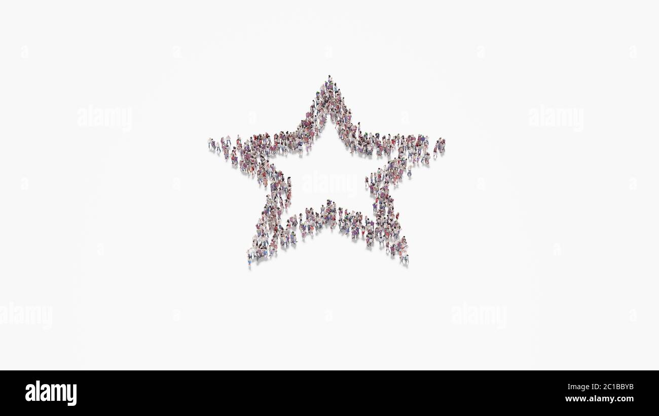 3d rendering of crowd of different people in shape of symbol of ...
