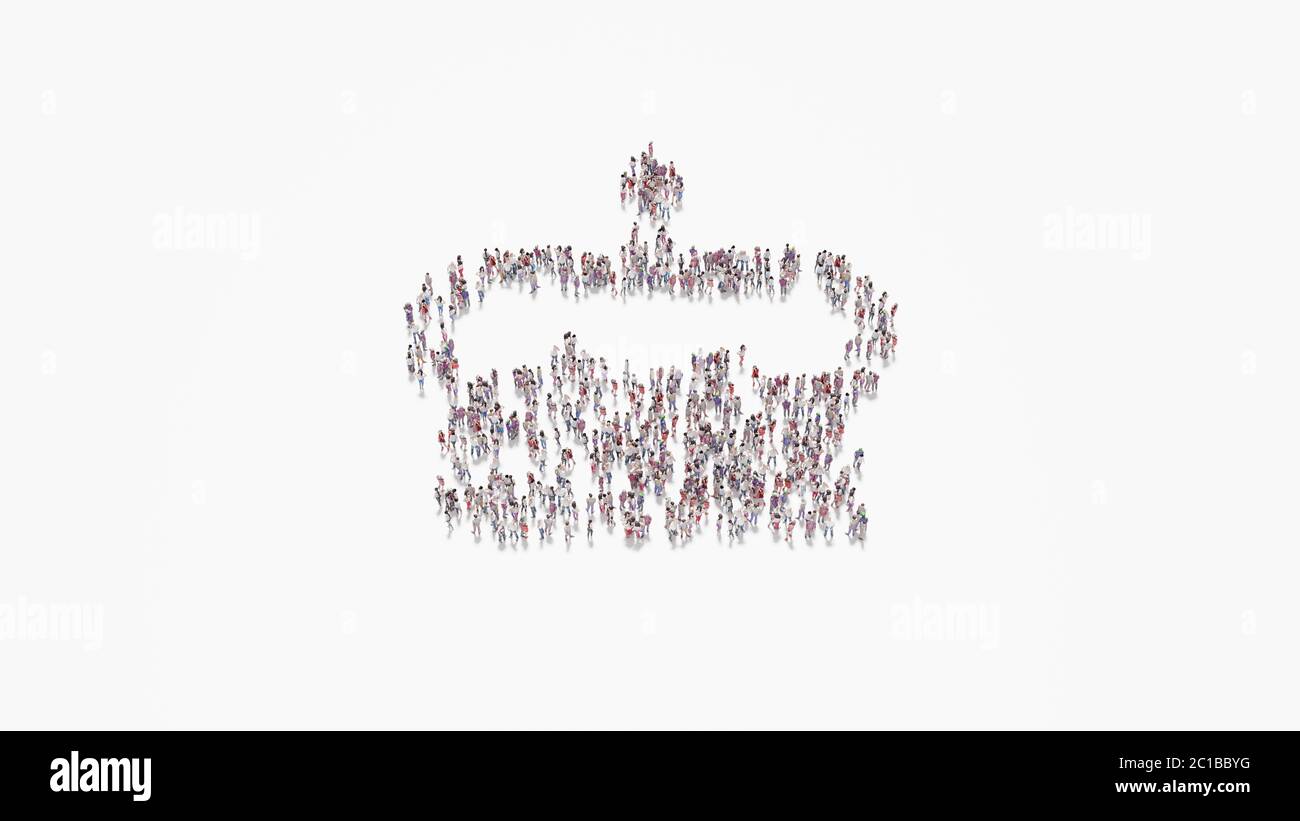 3d rendering of crowd of different people in shape of symbol of ...