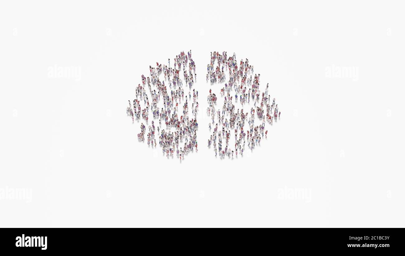 3d rendering of crowd of different people in shape of symbol of brain ...