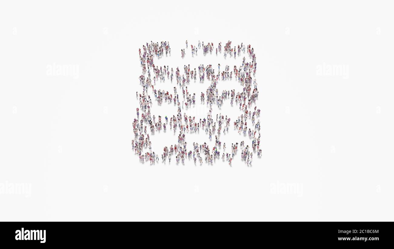 3d rendering of crowd of different people in shape of symbol of ...