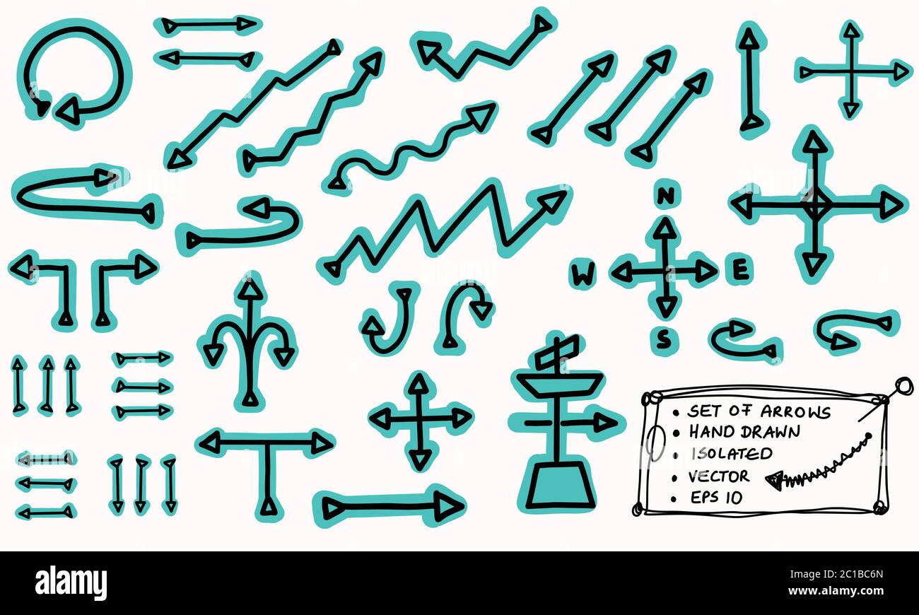 Hand drawn doodle arrow vector set. Isolated scribble pointer ...