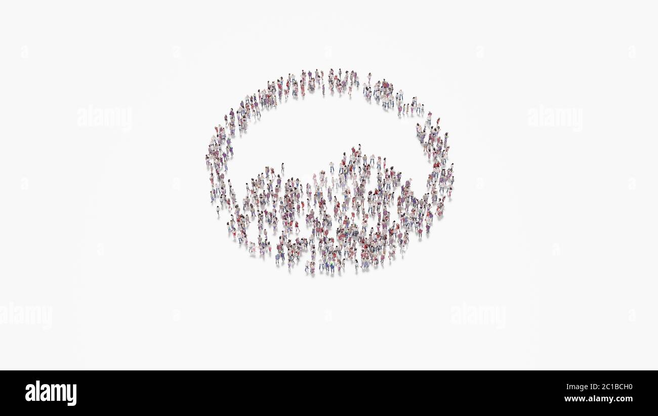 3d rendering of crowd of different people in shape of symbol of circle ...