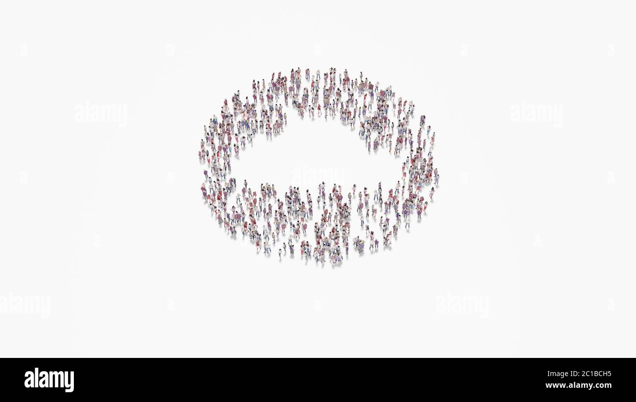 3d rendering of crowd of different people in shape of symbol of circle ...