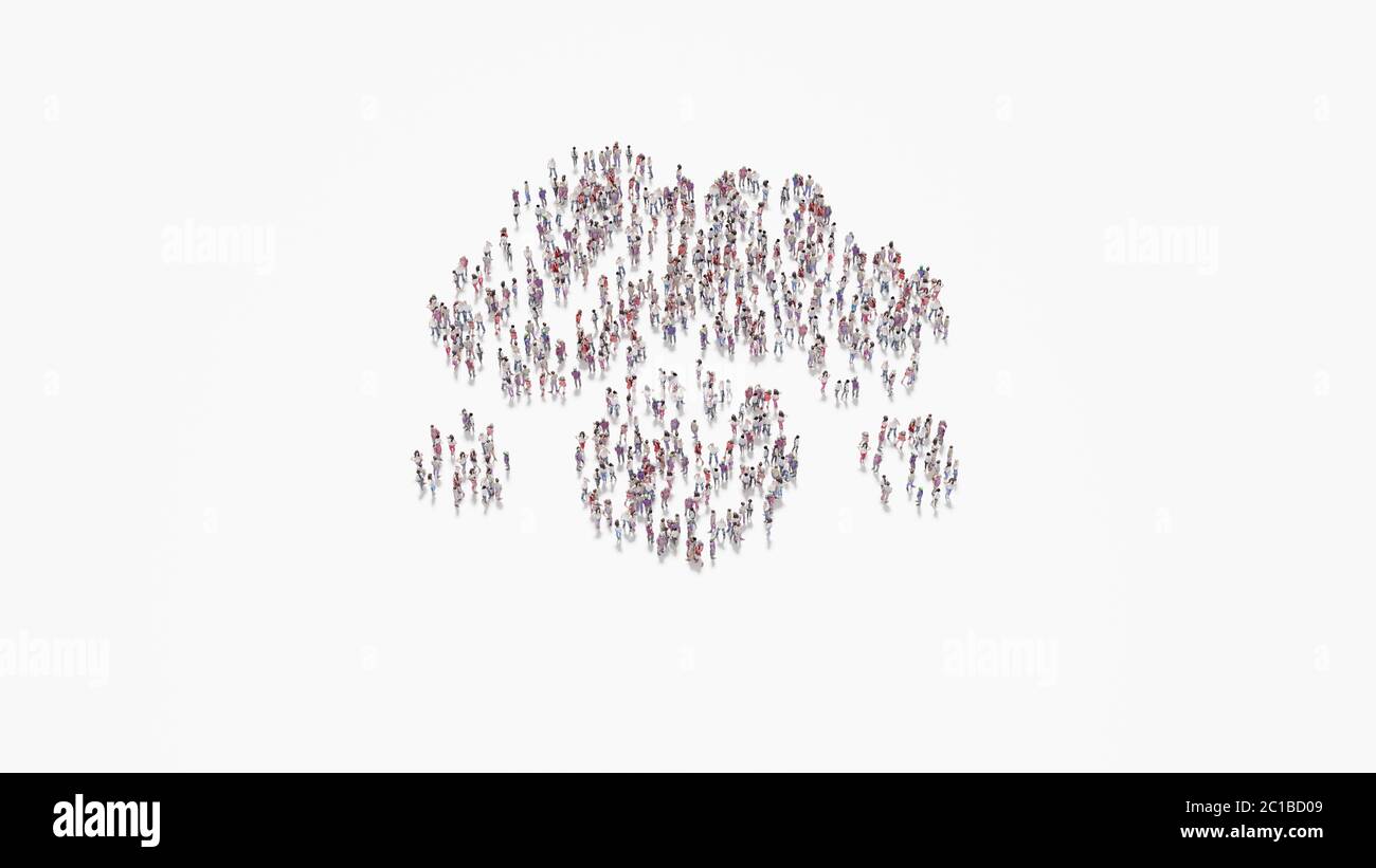 3d rendering of crowd of different people in shape of symbol of cloud ...