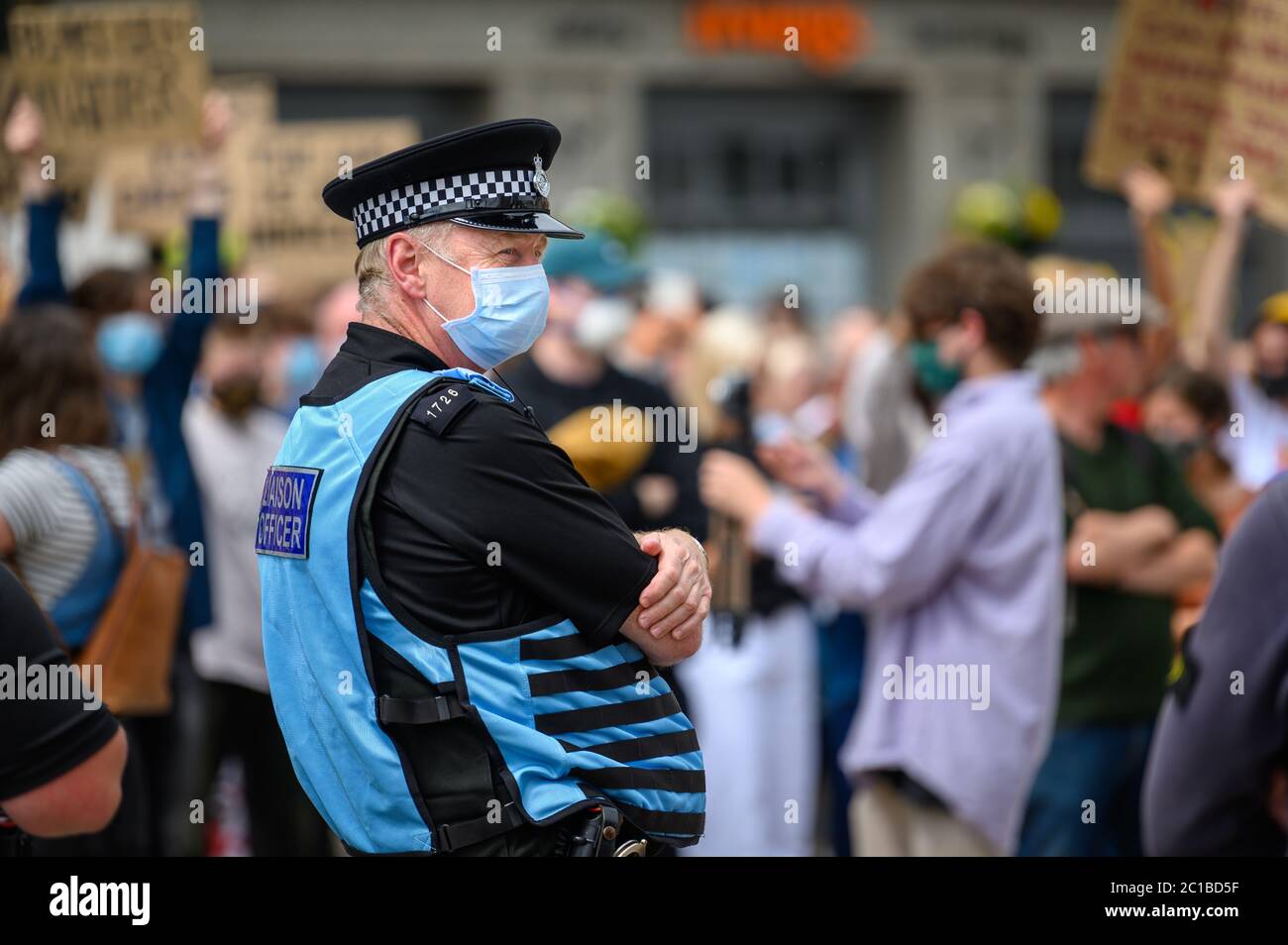 Richmond, North Yorkshire, UK - June 14, 2020: A Police Liaison Officer ...