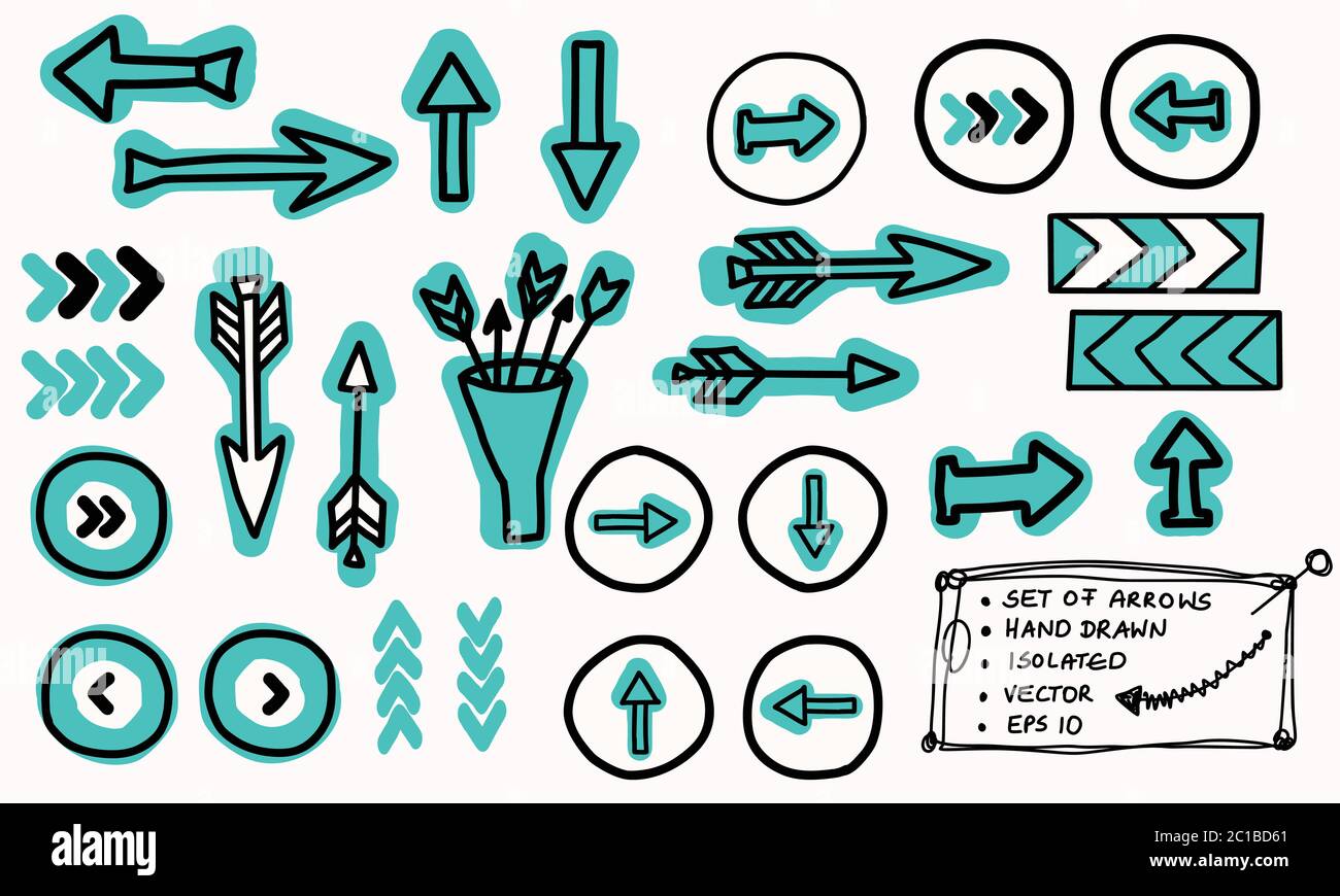 Hand drawn doodle arrow vector set. Isolated scribble pointer ...