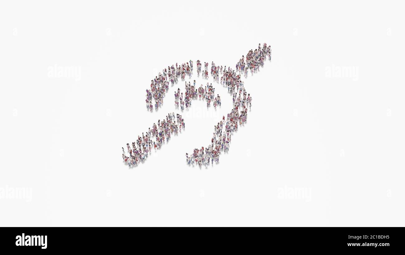3d rendering of crowd of different people in shape of symbol of ear ...