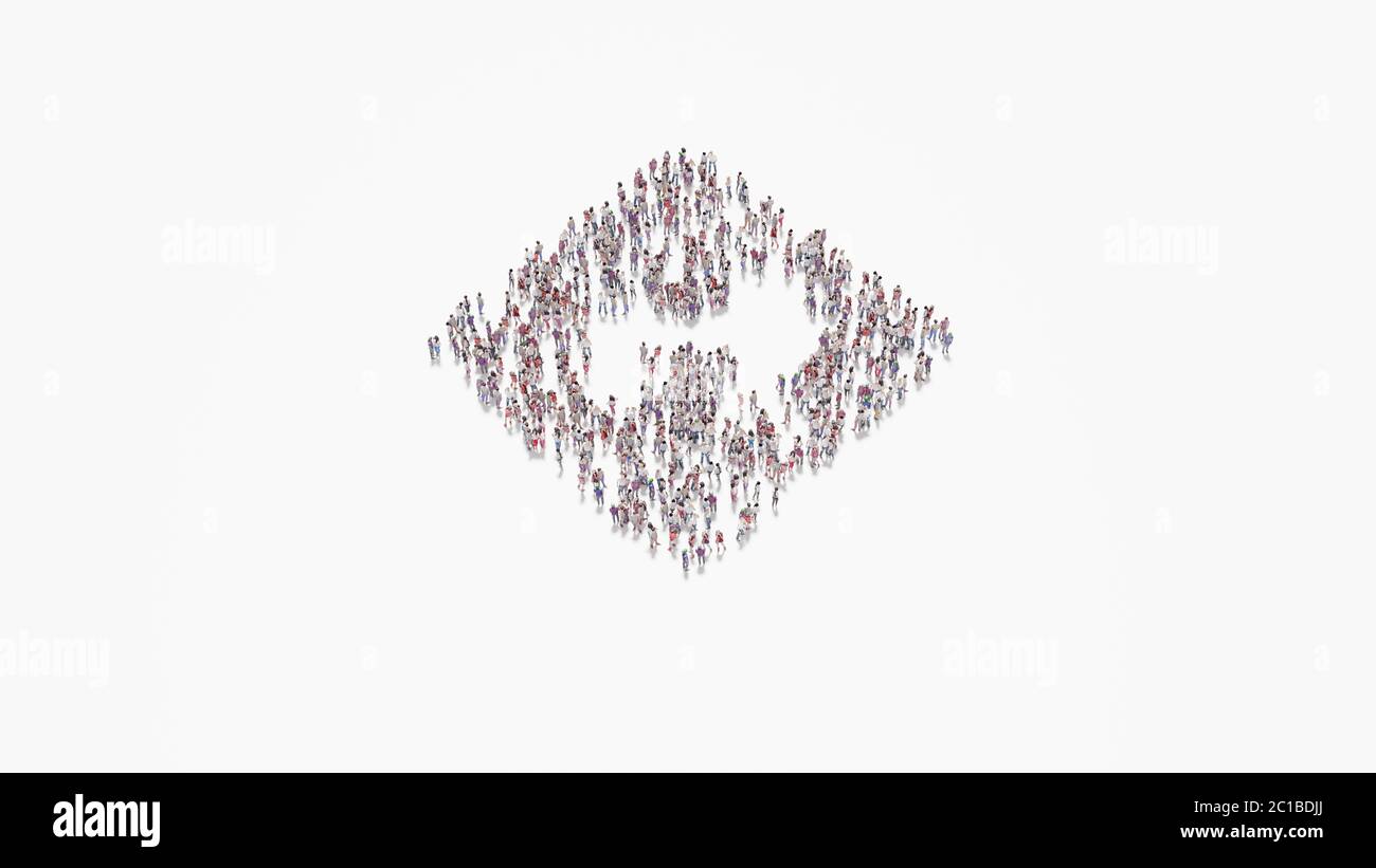 3d rendering of crowd of different people in shape of symbol of lozenge ...