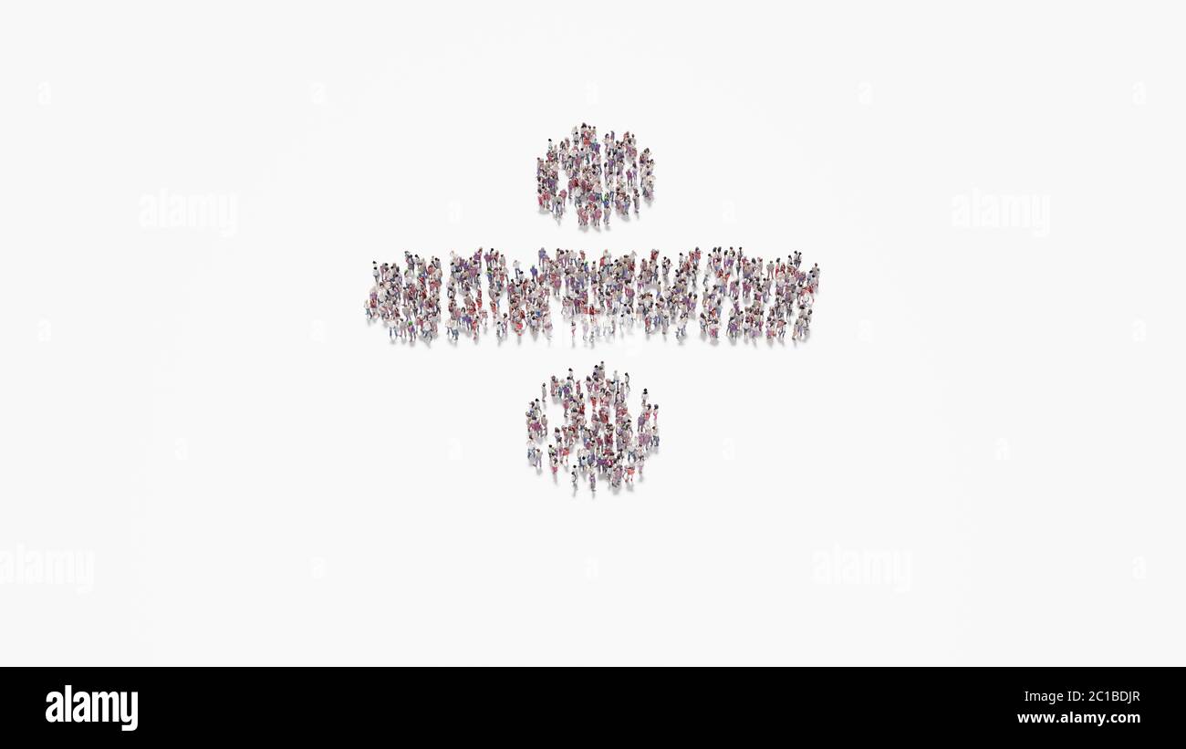 3d rendering of crowd of different people in shape of symbol of divide ...