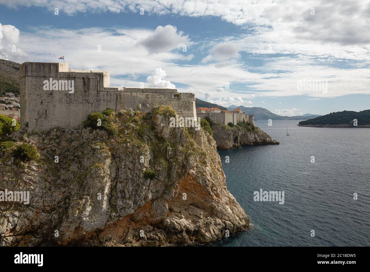 Ancient fortress on the cliff edge of Dubrovnik, Croatia Stock Photo ...