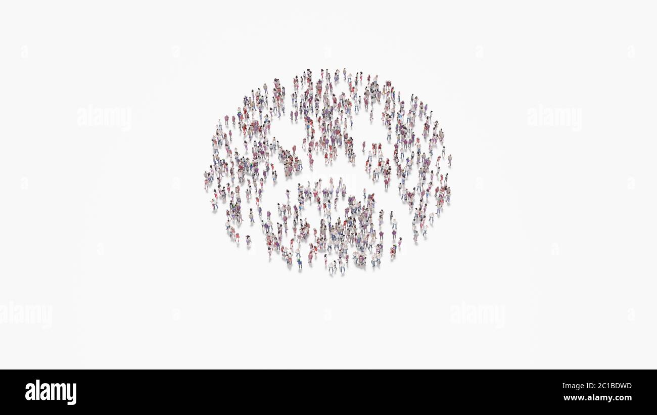 3d rendering of crowd of different people in shape of symbol of sad ...