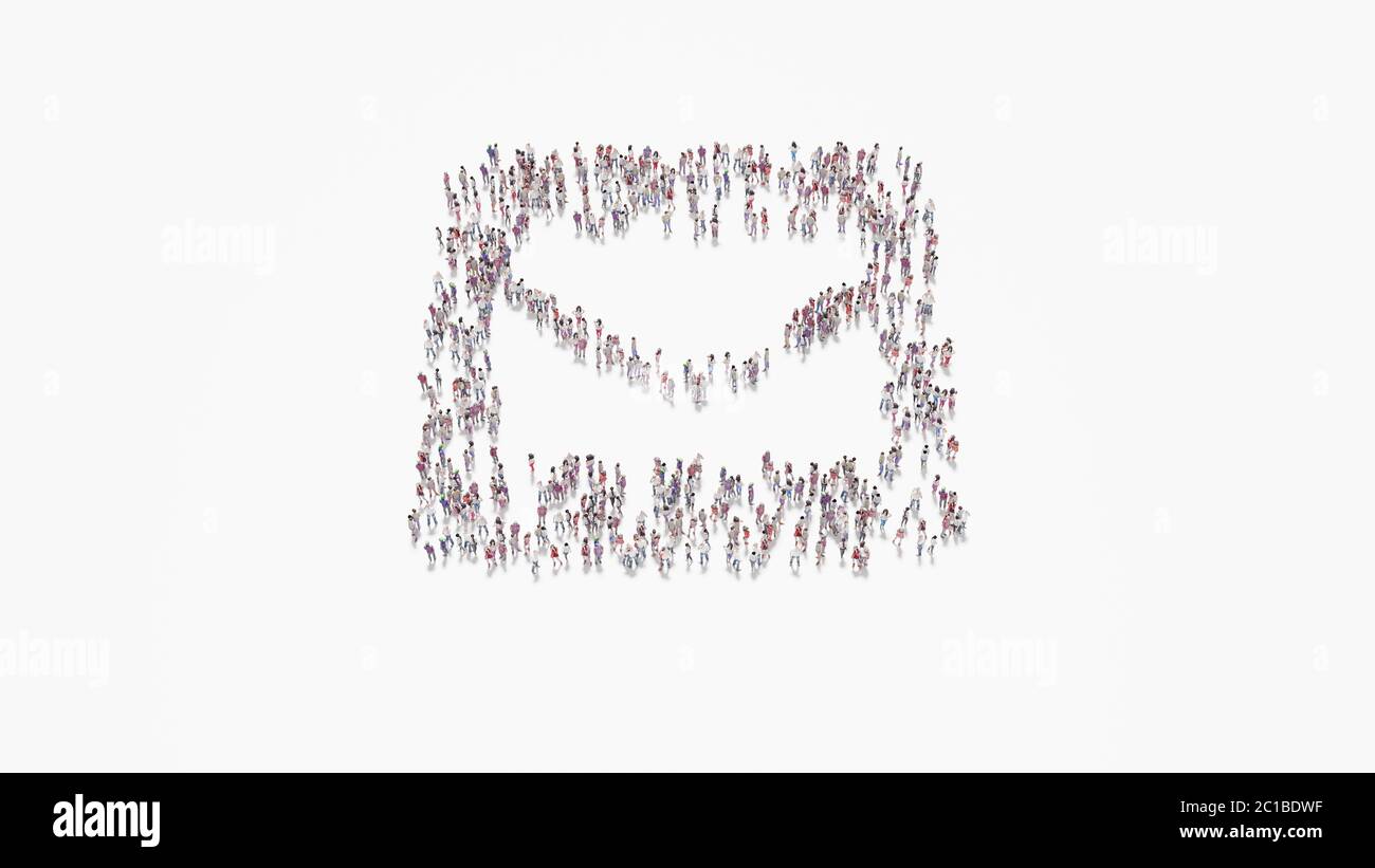 3d rendering of crowd of different people in shape of symbol of ...