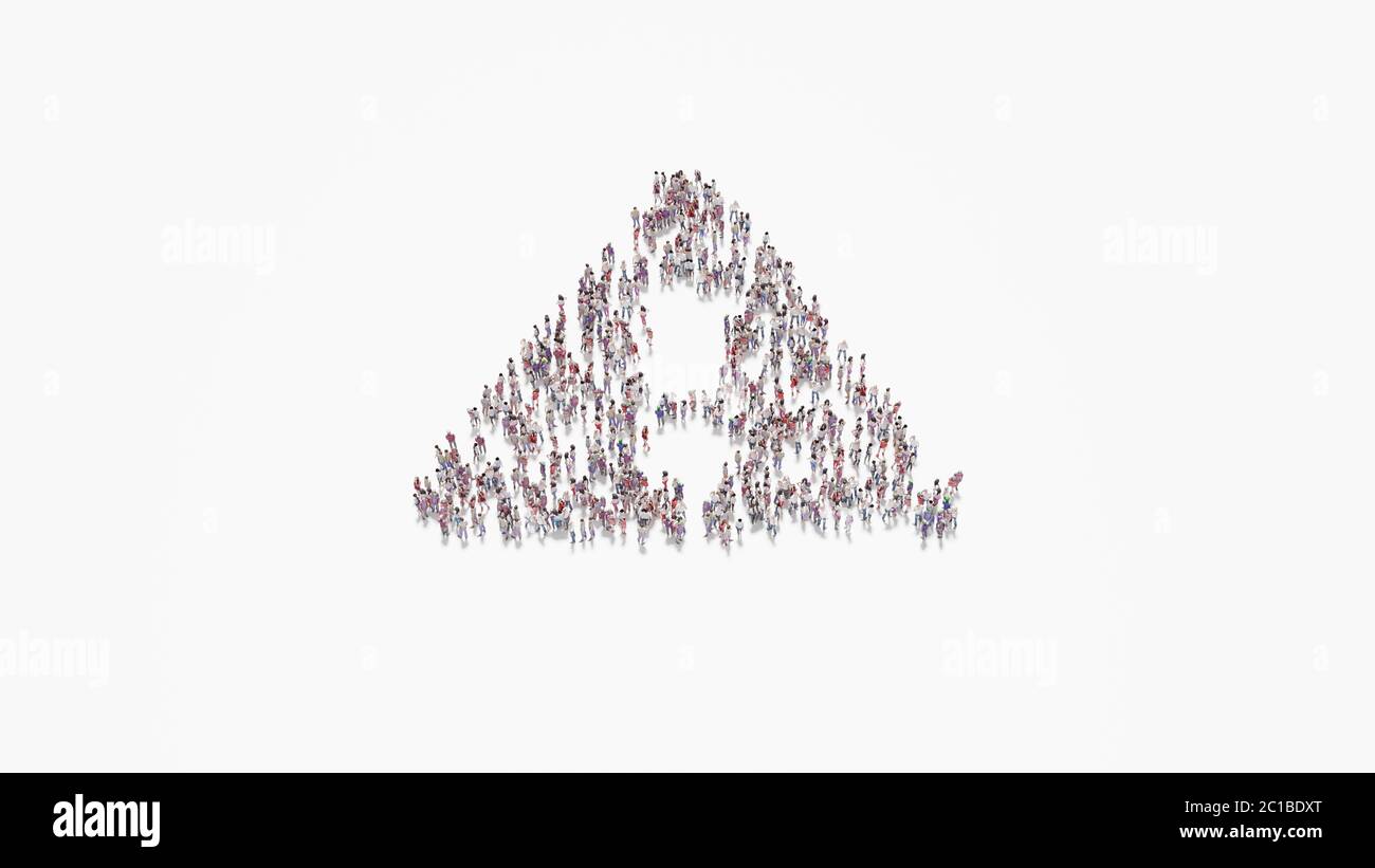 3d rendering of crowd of different people in shape of symbol of ...