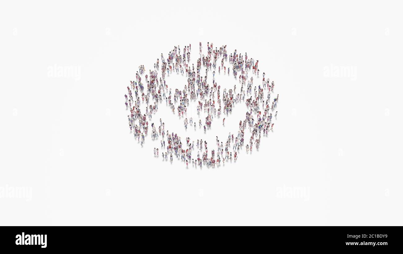 3d rendering of crowd of different people in shape of symbol of smiling ...