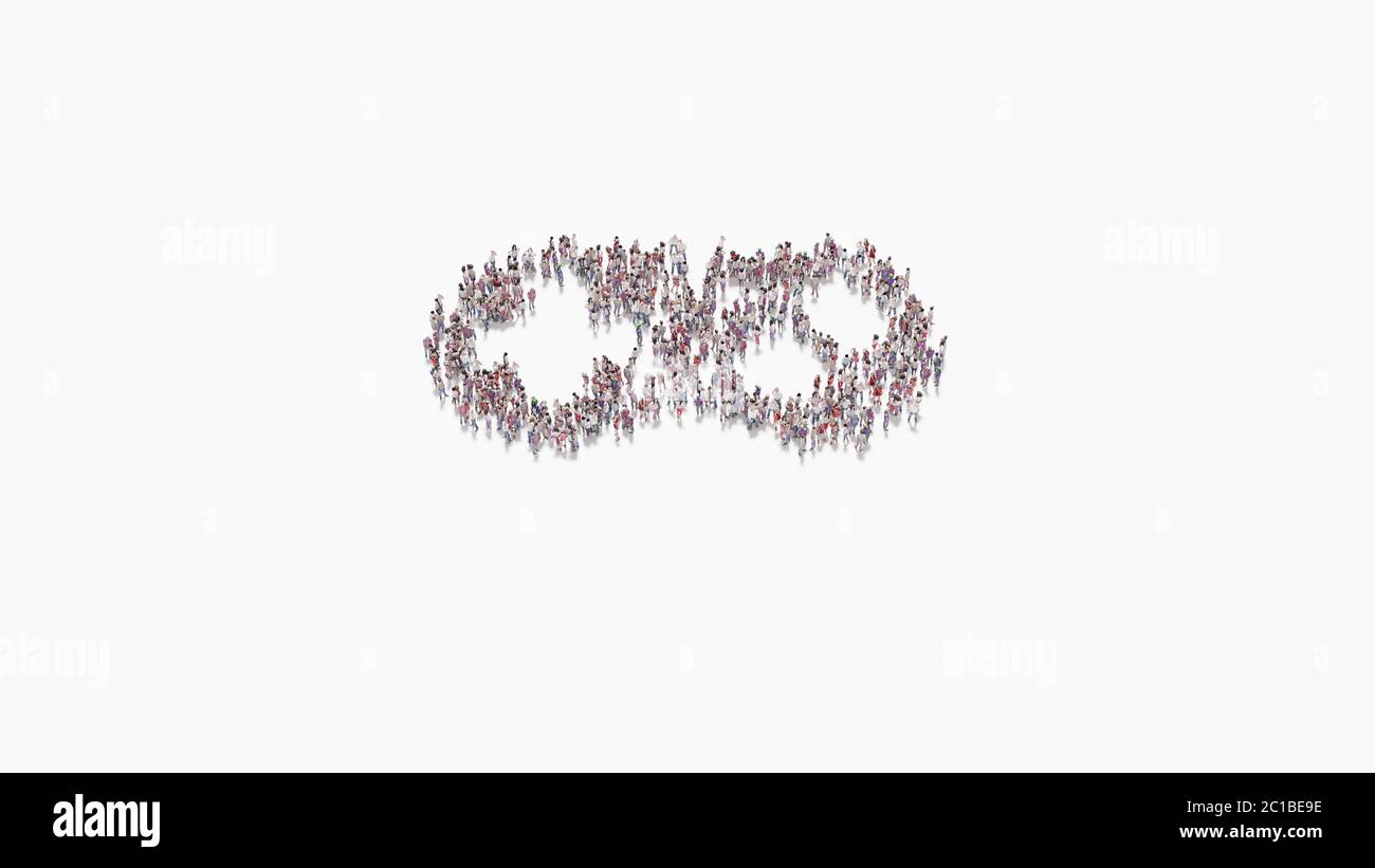 3d rendering of crowd of different people in shape of symbol of ...