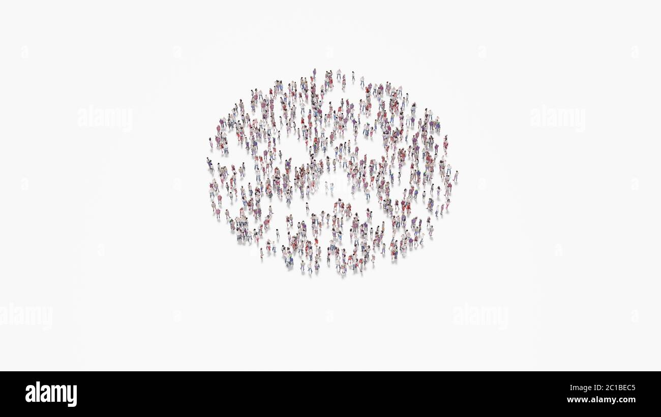 3d rendering of crowd of different people in shape of symbol of frown ...