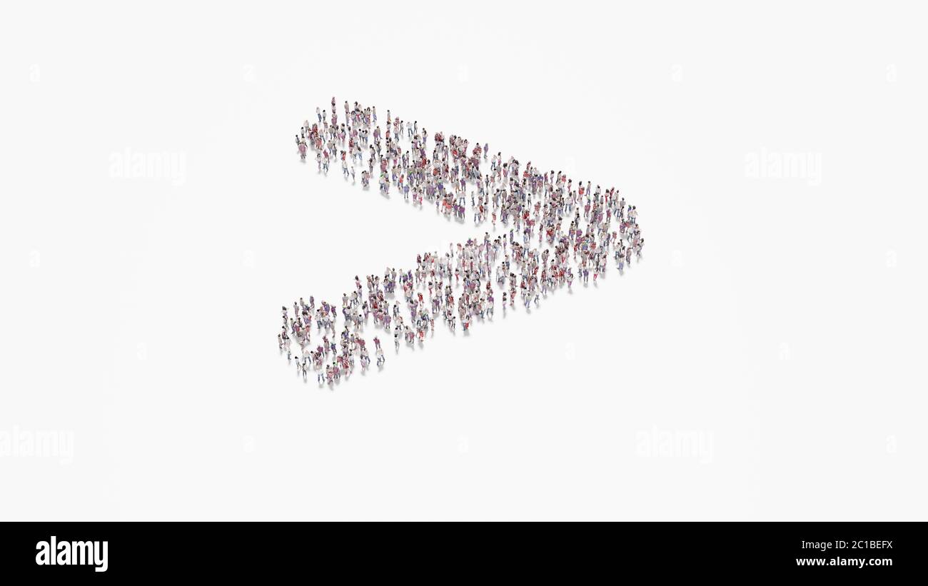 3d rendering of crowd of different people in shape of symbol of greater ...