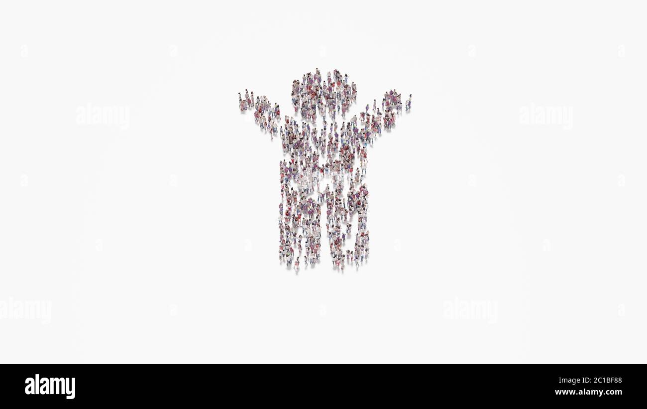 3d rendering of crowd of different people in shape of symbol of child ...