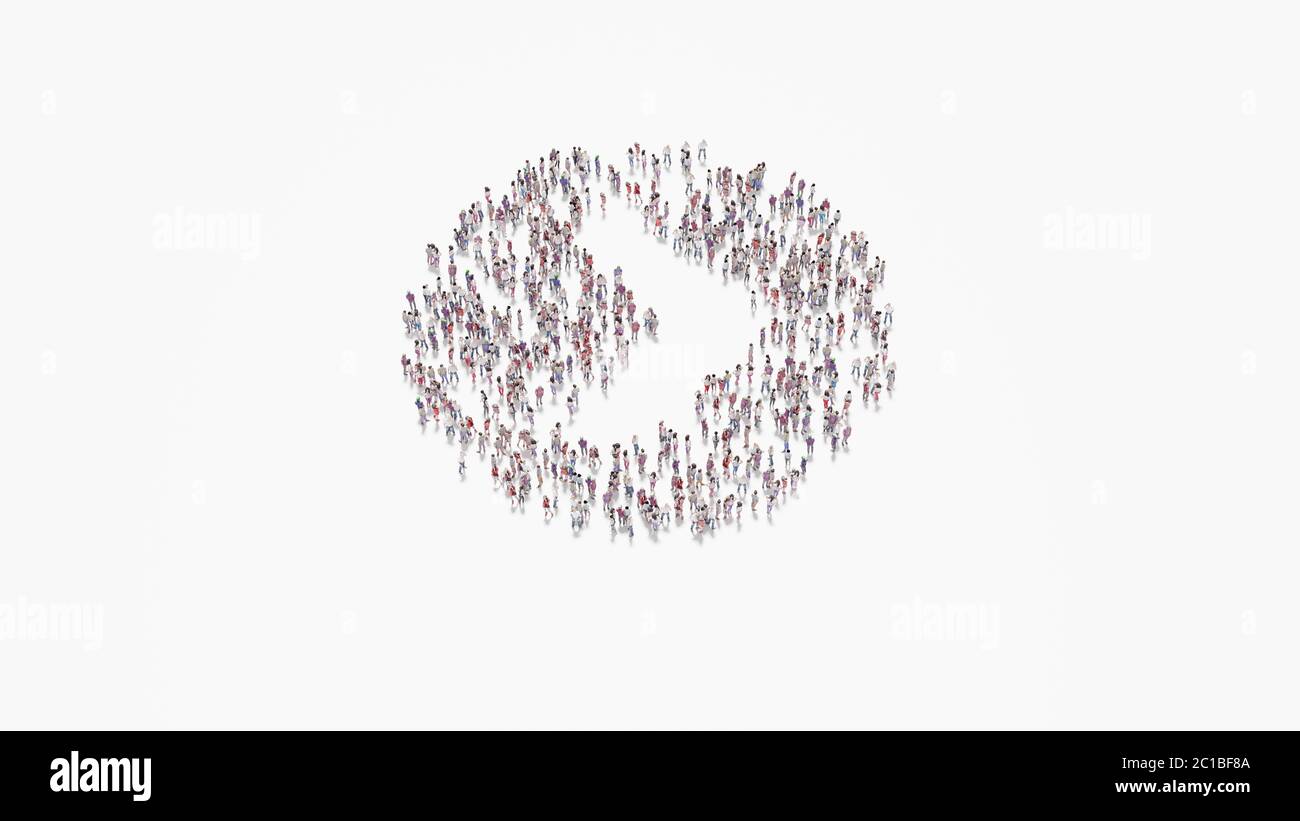 3d rendering of crowd of different people in shape of symbol of right ...
