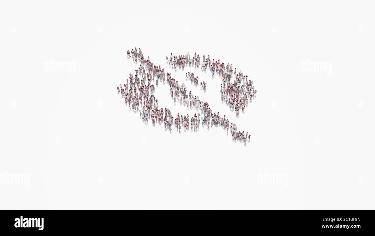 3d rendering of crowd of different people in shape of symbol of open ...