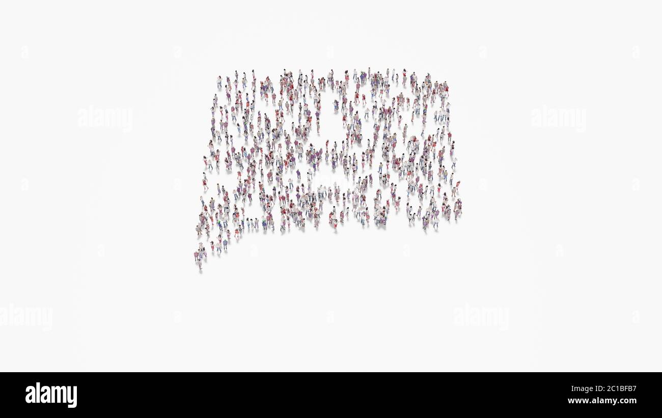 3d rendering of crowd of different people in shape of symbol of comment ...