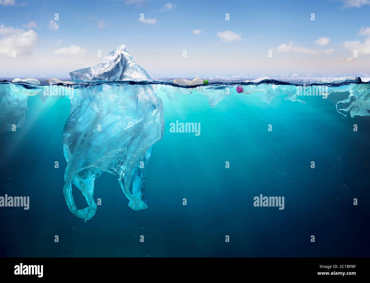 Plastic Pollution In Ocean - Plastic Bag Floating On Sea ...