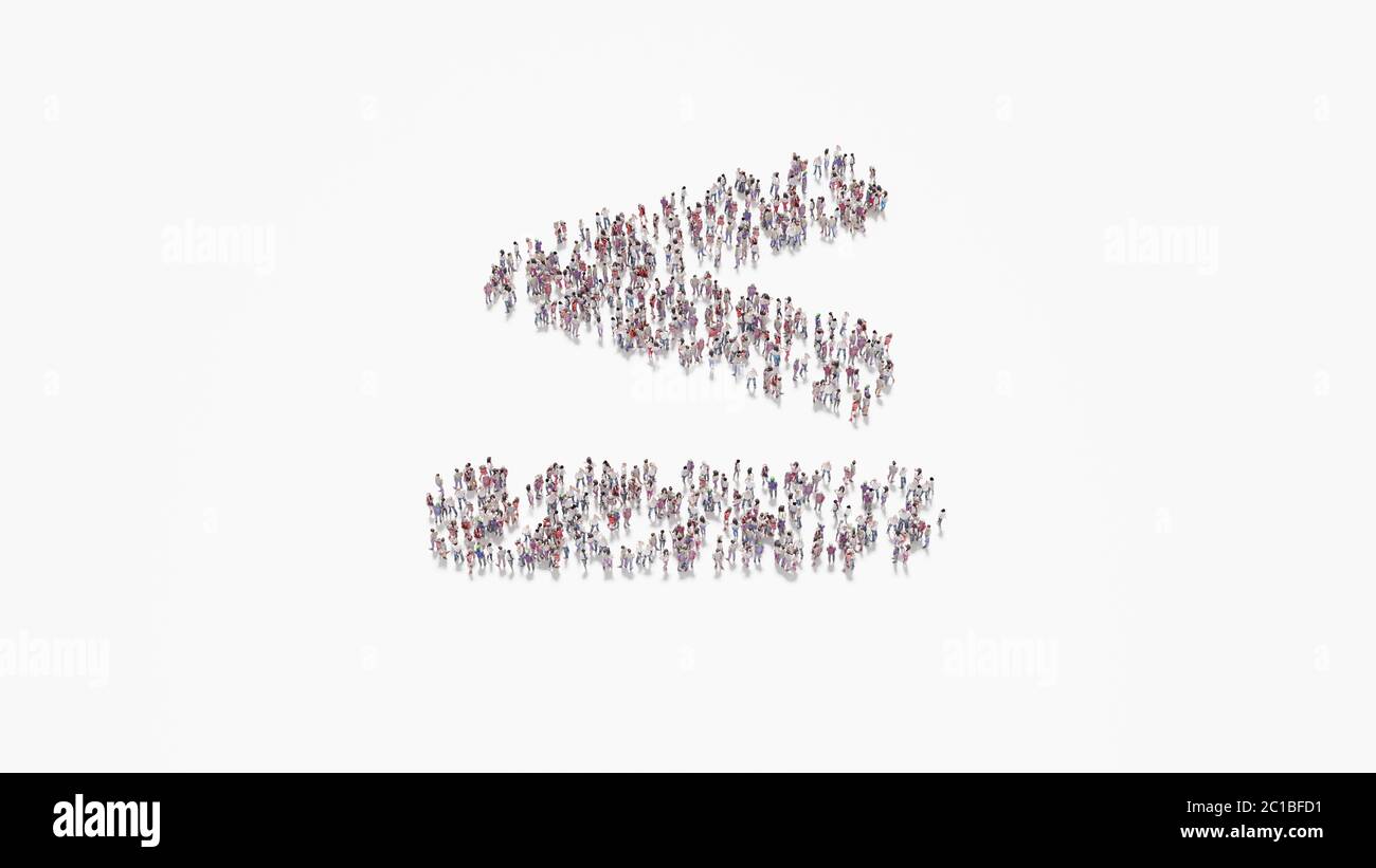 3d rendering of crowd of different people in shape of symbol of less ...
