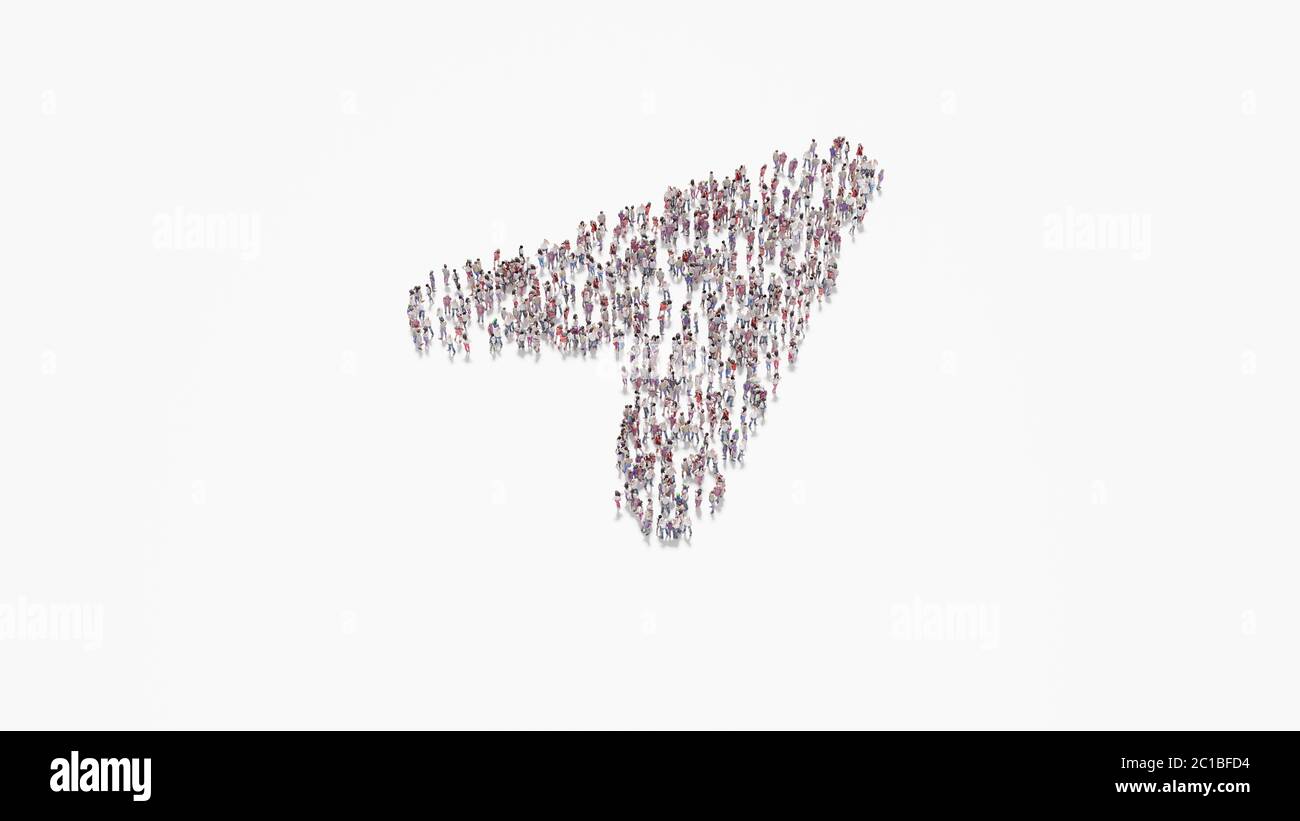 3d rendering of crowd of different people in shape of symbol of compass ...