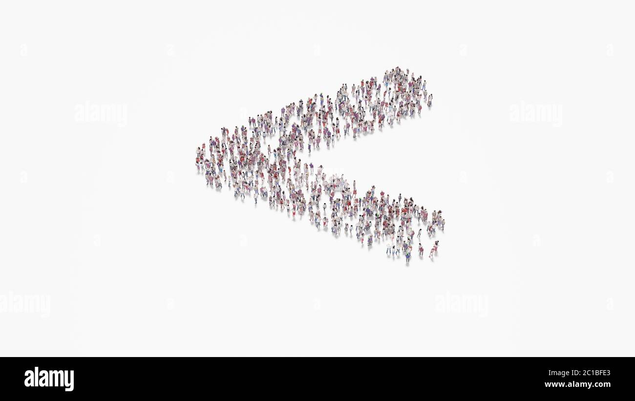3d rendering of crowd of different people in shape of symbol of less ...