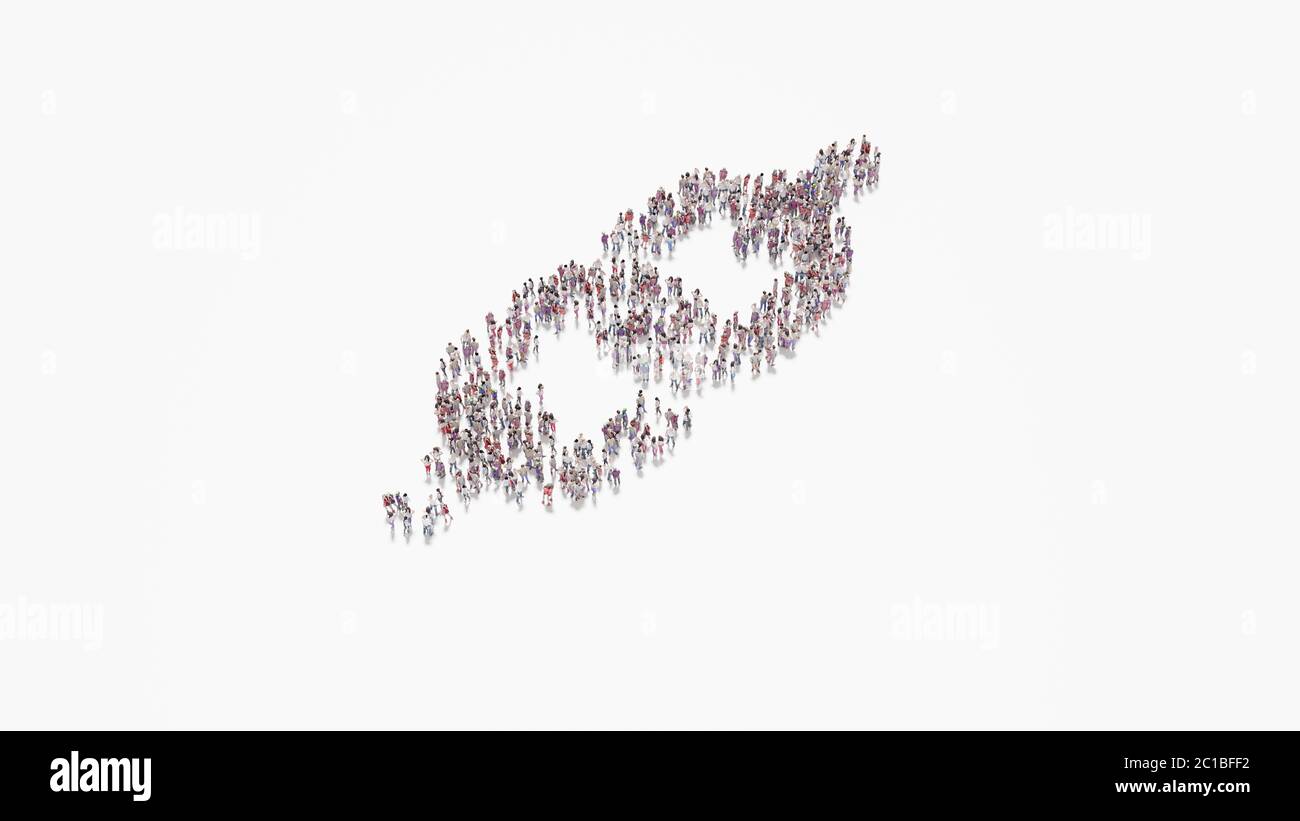 3d rendering of crowd of different people in shape of symbol of thick ...