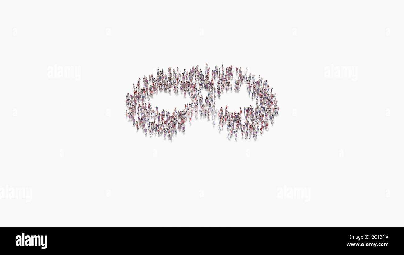 3d rendering of crowd of different people in shape of symbol of ...