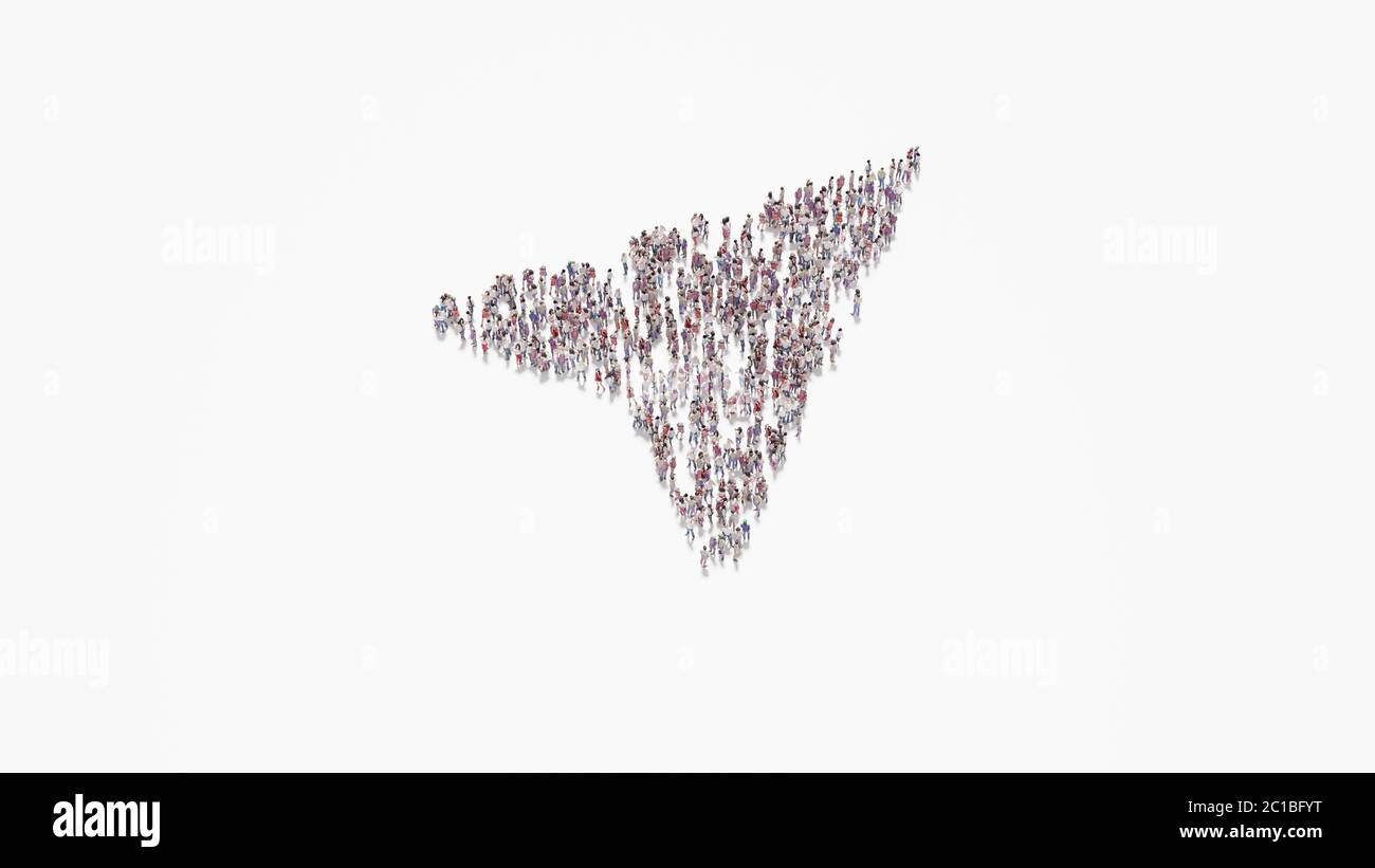 3d rendering of crowd of different people in shape of symbol of ...