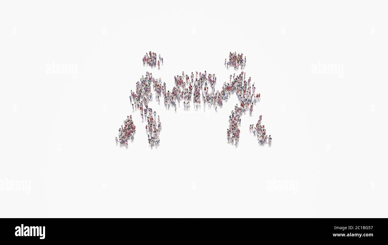 3d rendering of crowd of different people in shape of symbol of two ...