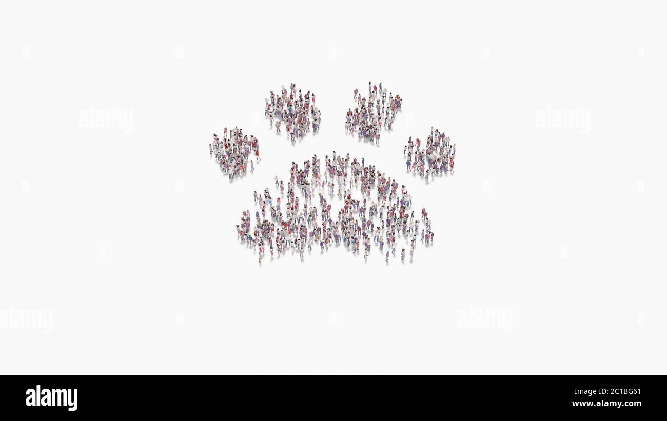 3d rendering of crowd of different people in shape of symbol of animal ...