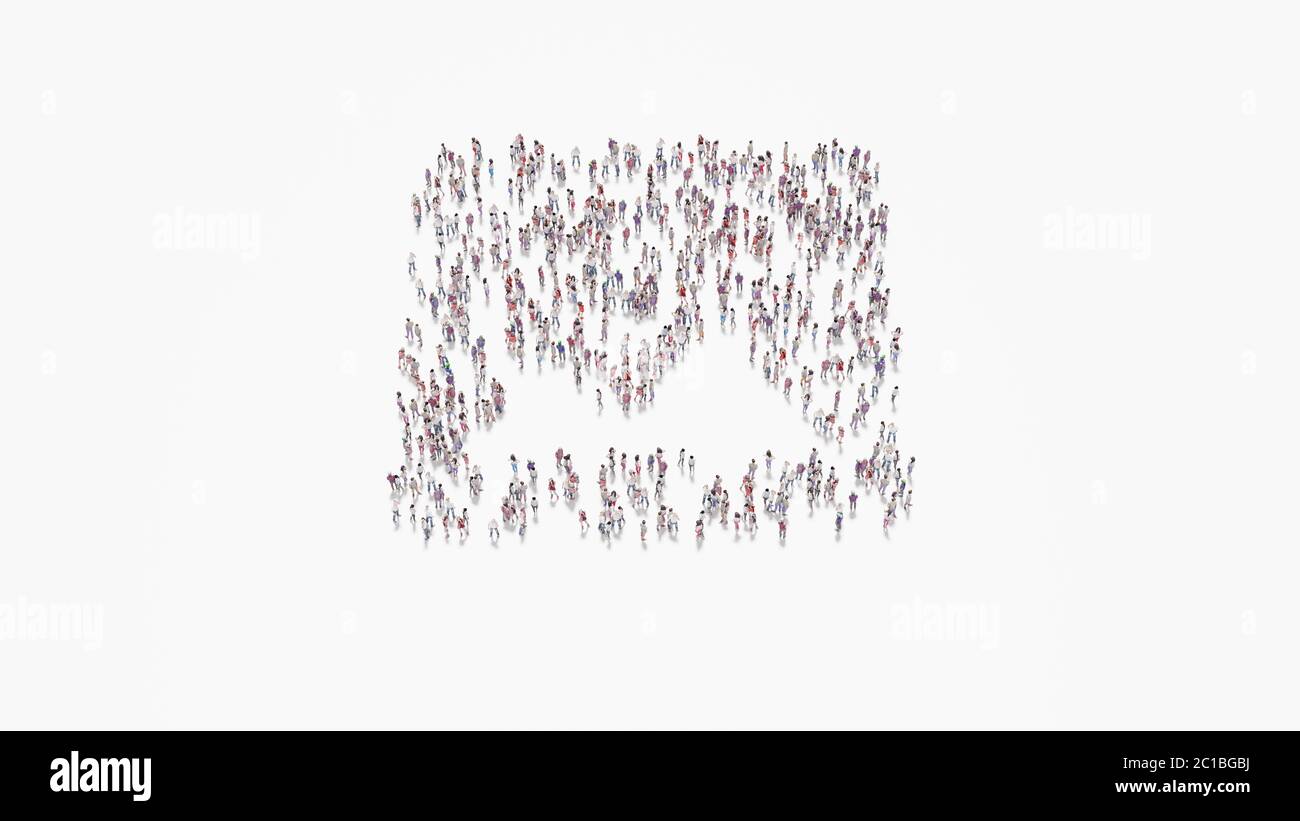 3d rendering of crowd of different people in shape of symbol of image ...
