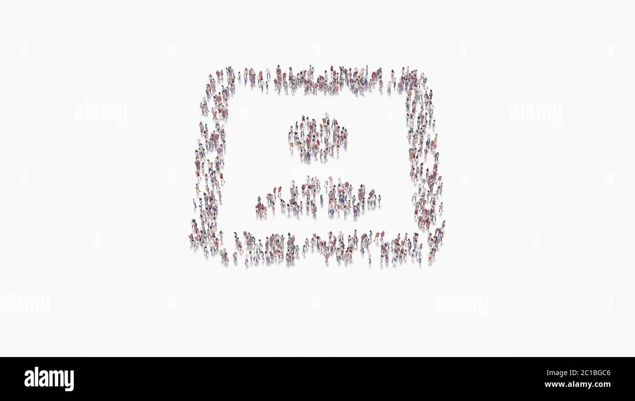 3d rendering of crowd of different people in shape of symbol of person ...