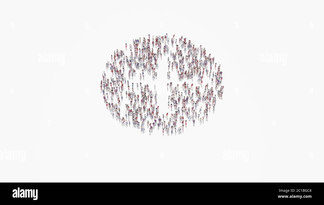 3d rendering of crowd of different people in shape of symbol of plus in ...