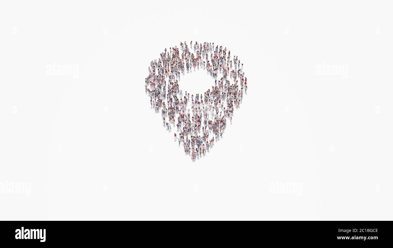 3d rendering of crowd of different people in shape of symbol of ...