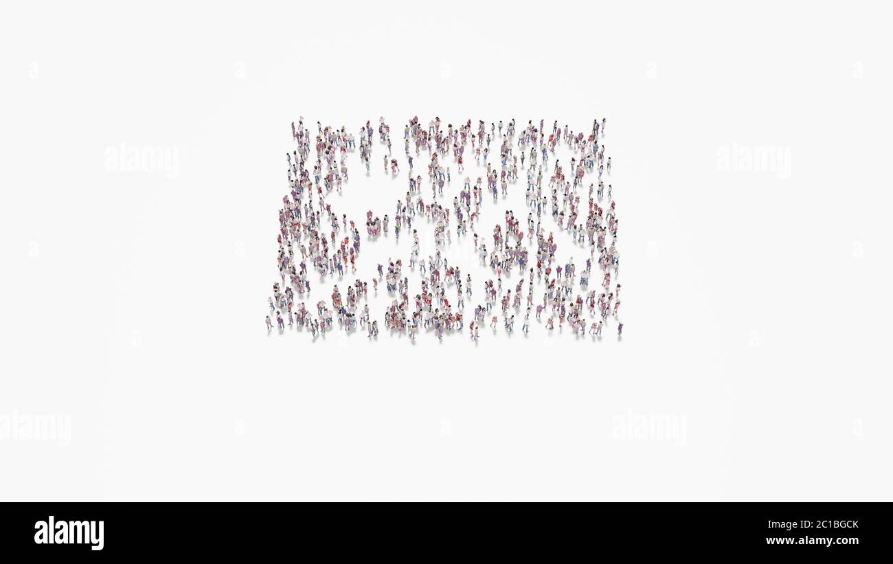 3d rendering of crowd of different people in shape of symbol of picture ...