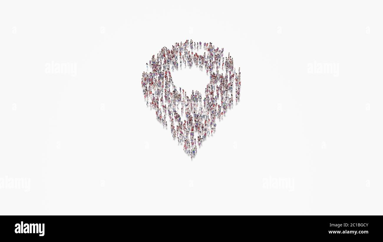 3d rendering of crowd of different people in shape of symbol of ...