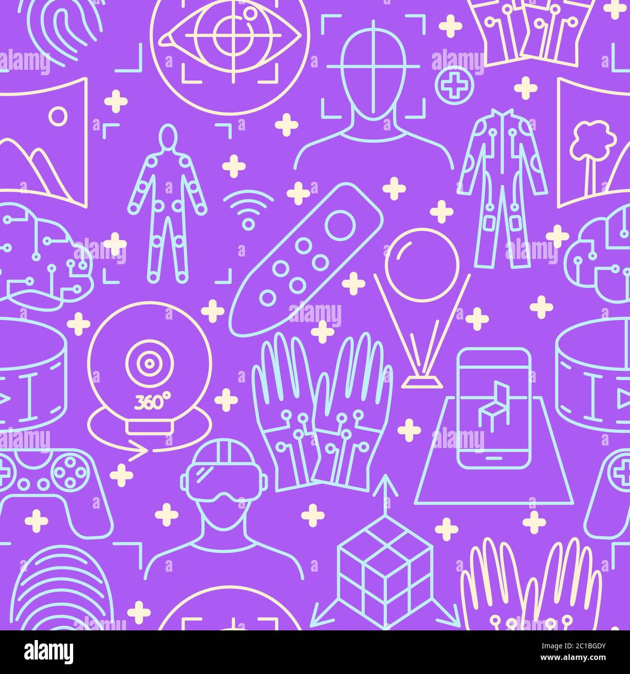 Virtual reality seamless pattern in linear style. Endless background ...