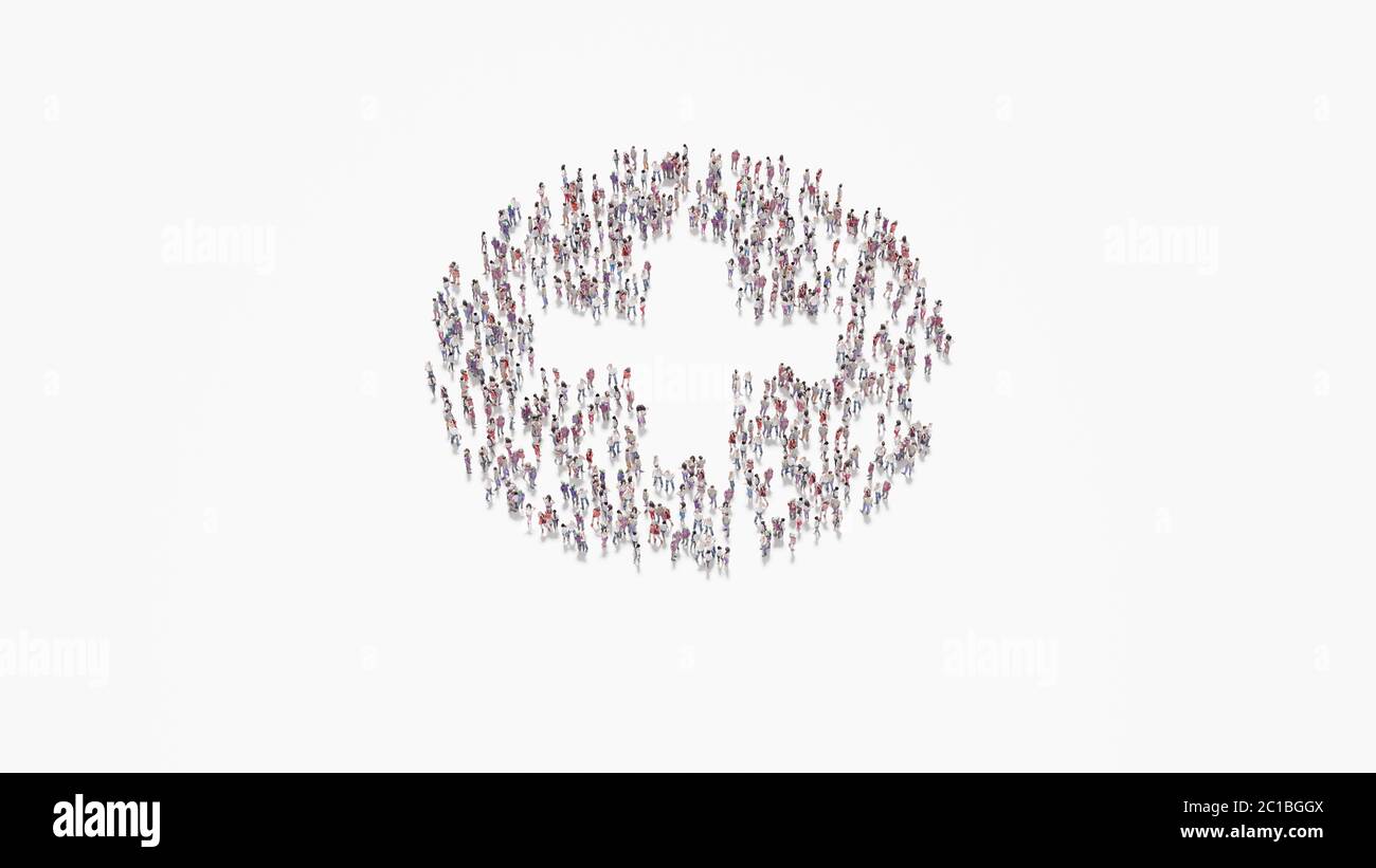 3d rendering of crowd of different people in shape of symbol of bold ...