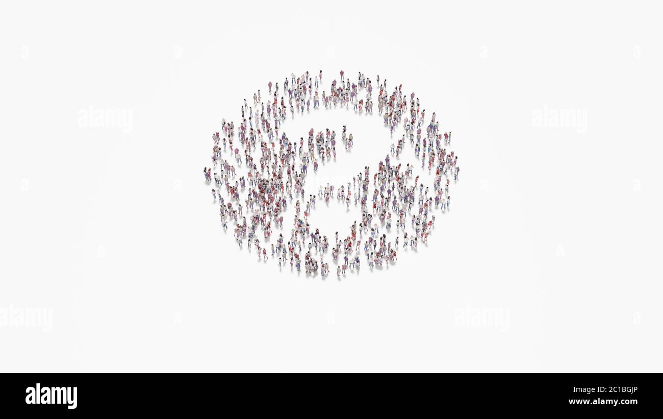 3d rendering of crowd of different people in shape of symbol of ...