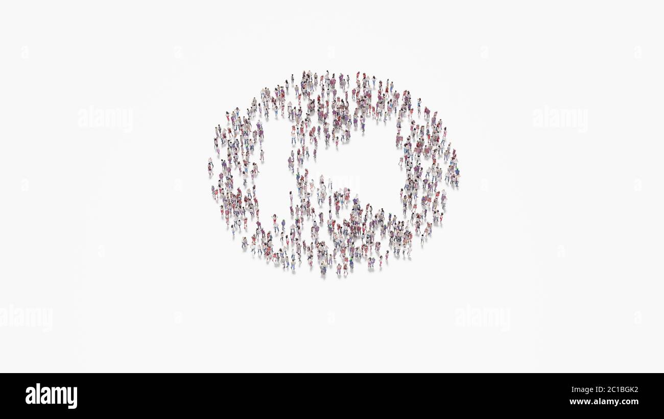 3d rendering of crowd of different people in shape of symbol of ...