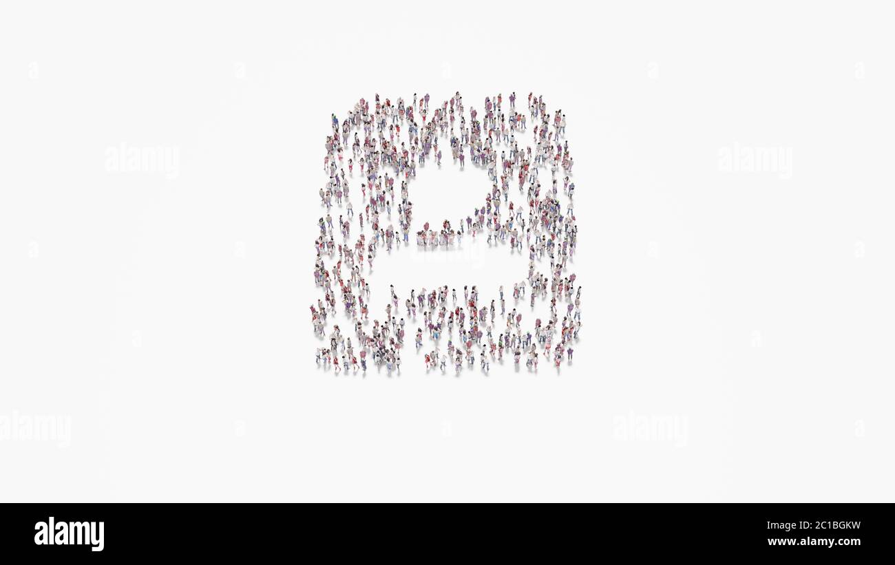 3d rendering of crowd of different people in shape of symbol of ...