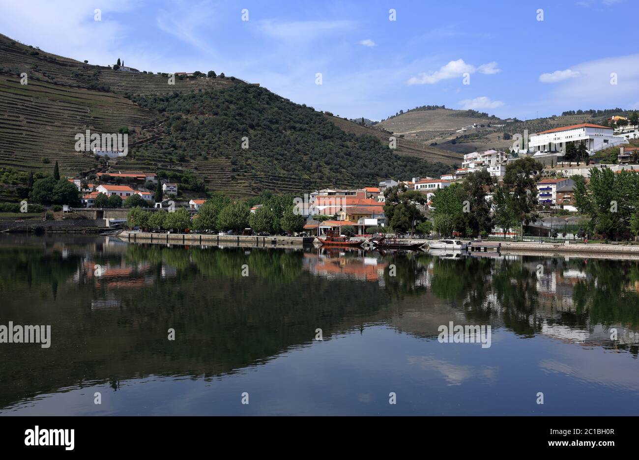 Portugal, Douro Region, Pinhao. Panoramic view of Pinhao and the ...